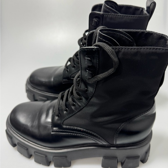 Prada | Shoes | Prada Monolith Leather And Renylon Boots Black Womens ...